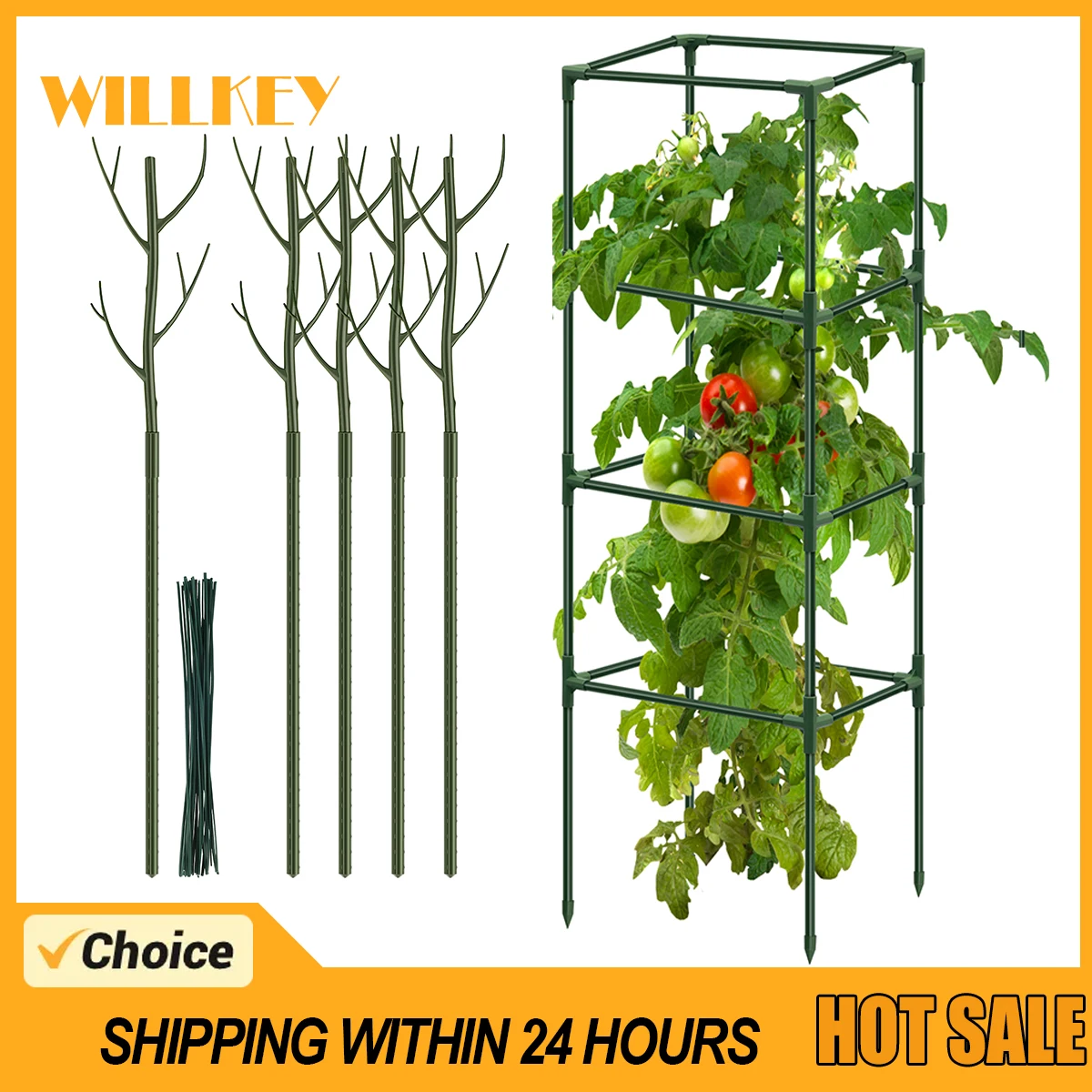 Garden Tomato Plant Cage Support Pole Assembled Tomato Garden Vegetable ...