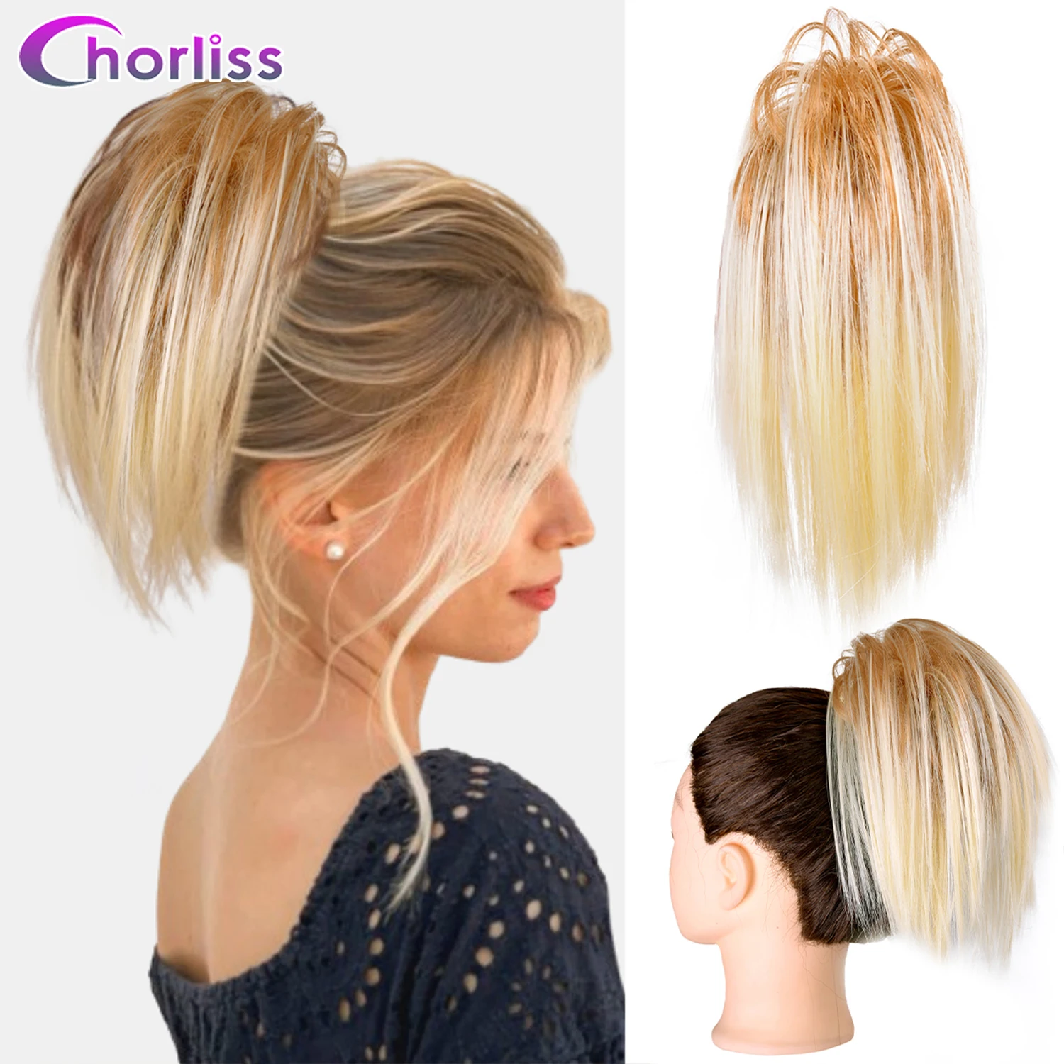 Messy-Straight-Claw-Hair-Bun-Synthetic-Chignon-Extensions-Scrunchy-Wrap-Updo-False-Ponytail ...