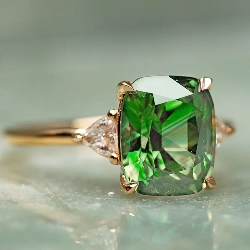 Huitan-Gold-Color-Green-Cubic-Zirconia-Rings-Women-Simple-and-Elegant ...