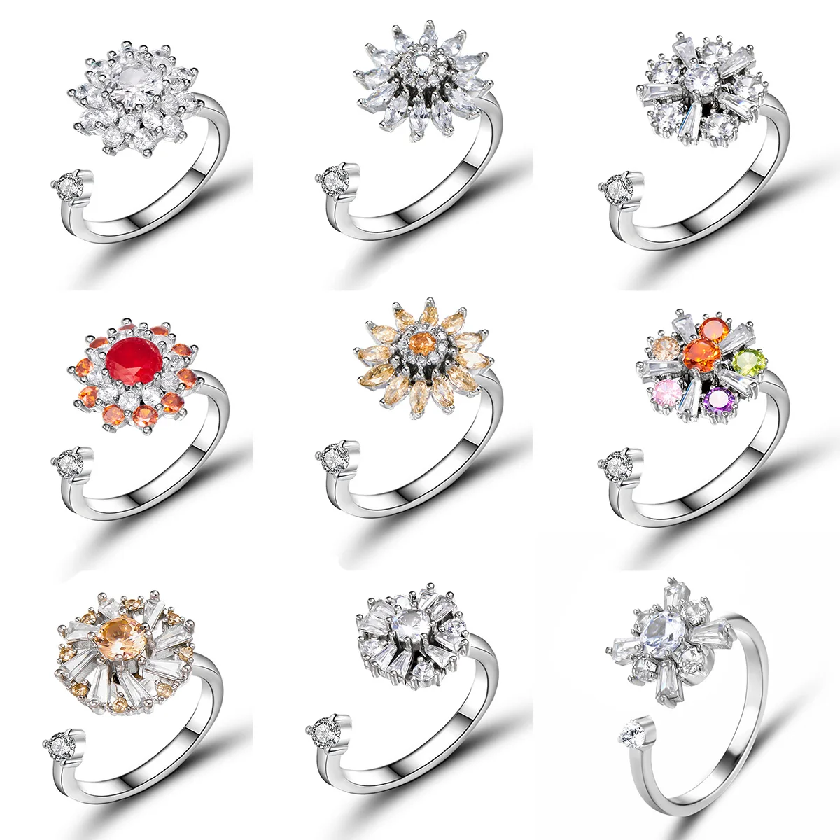 Anillos-giratorios-de-cristal-para-mujeres-y-ni-as-anillo-de-flor-de ...
