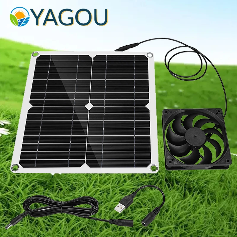 YAGOU-Solar-Panel-Fan-Set-5V-12W-DIY-Solar-Kit-Outdoor-for-Greenhouse ...