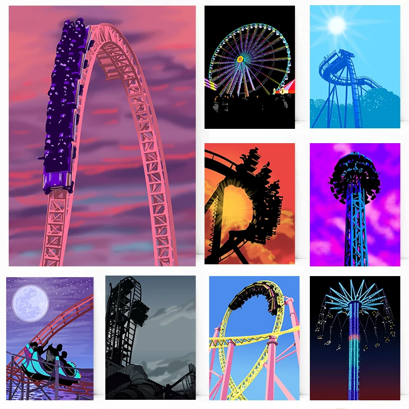 Modern Amusement Park Roller Coaster Abstract Poster Prints Canvas ...