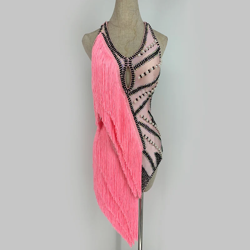 Latin-Dancing-Dress-Women-Pink-Tassel-Tango-Rumba-Samba-Chacha-Latin ...