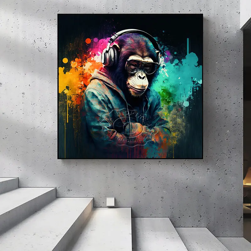 Affiche-d-art-de-toile-de-singe-d-couteur-de-musique-de-Pop-Art ...