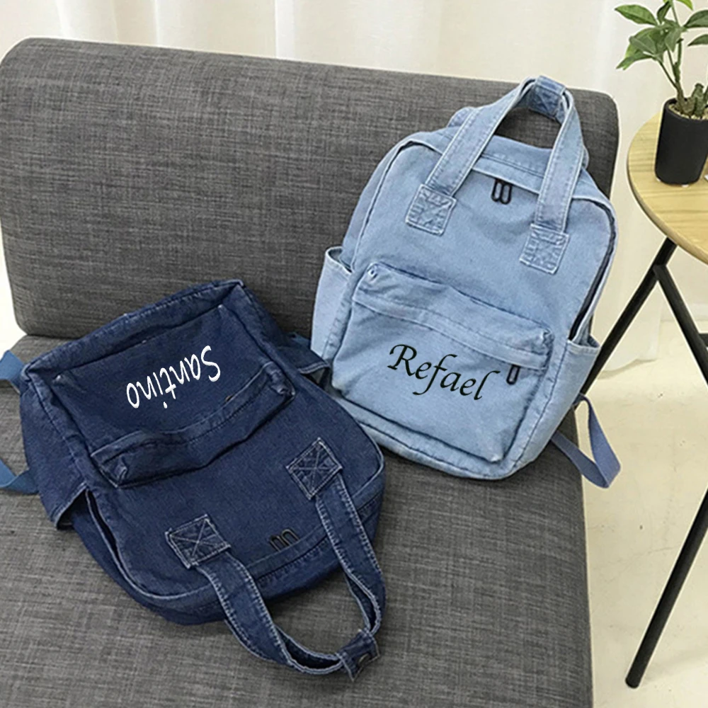 Personalized-Name-High-School-Student-Backpack-Custom-Simple-Denim ...