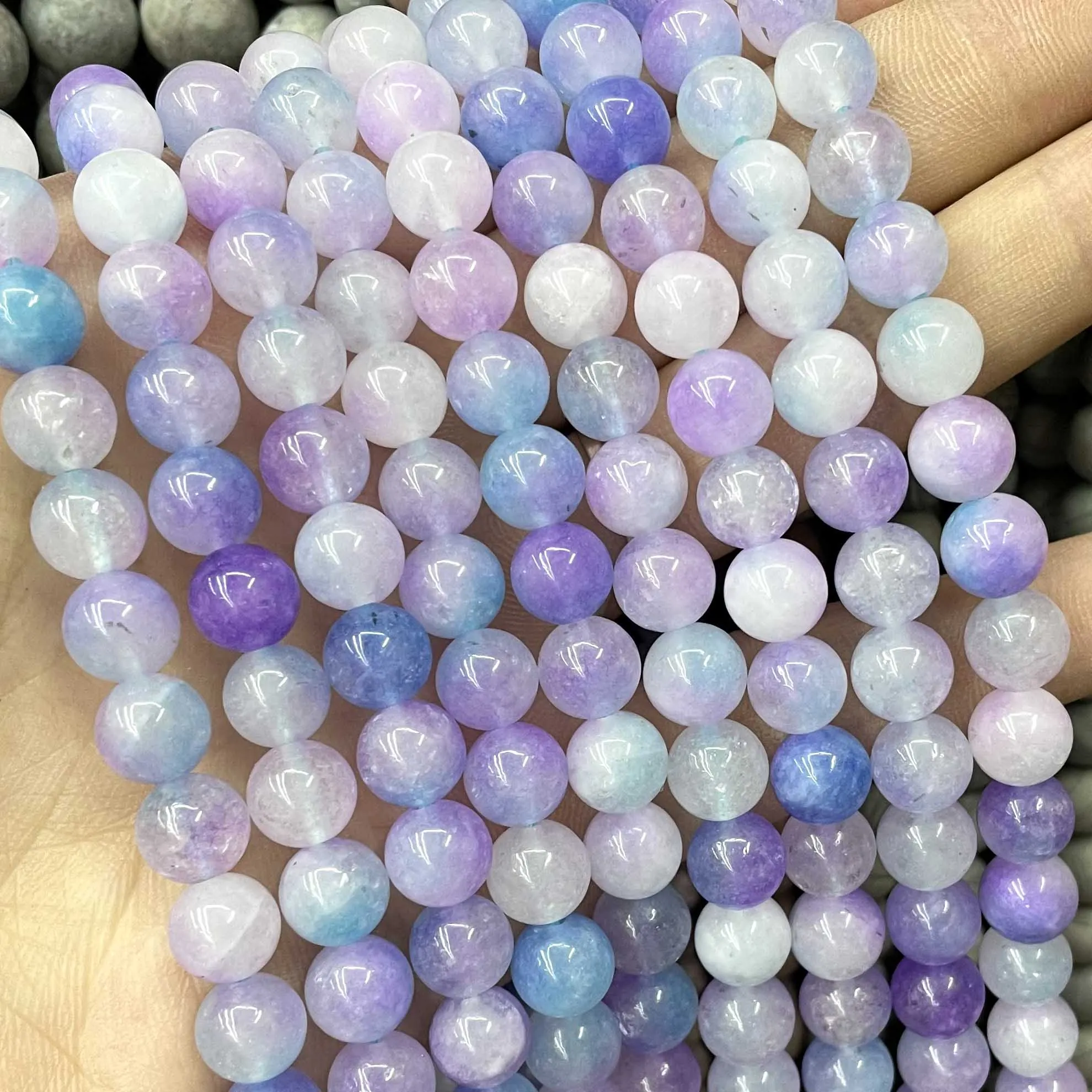 6 8 10MM Natural Stone Mixed Color Purple Jade Chalcedony Round Loose ...