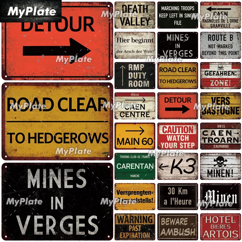 MaPalte-Vintage-Detour-Road-Clear-Metal-Sign-Tin-Sign-Decoration-Plaque ...