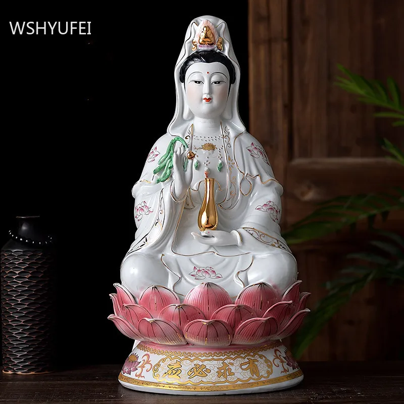 Cer-mica-Sentado-Lotus-Decora-o-Nanhai-Guanyin-Ornamentos-Est-tua-de ...