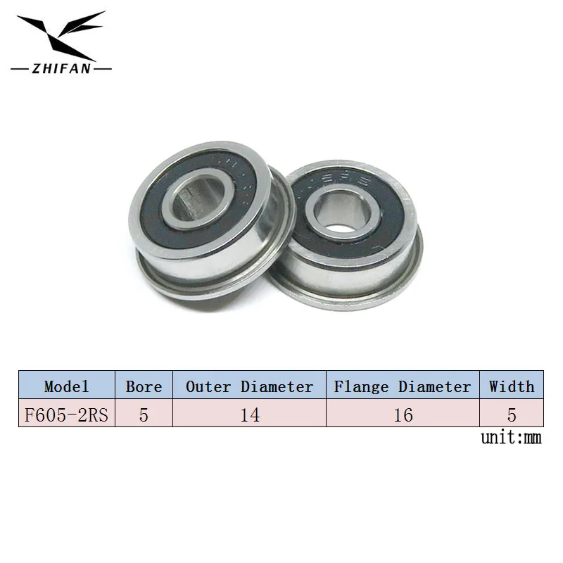 10Pcs F605 2RS Flanged Bearing 5x14x5 F605RS 5*14*5 Flanged Ball ...