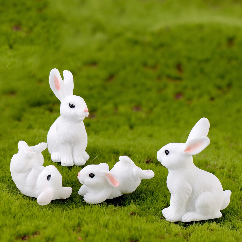 Cute Resin Rabbit Ornament Family Micro Landscape Decoration Mini ...