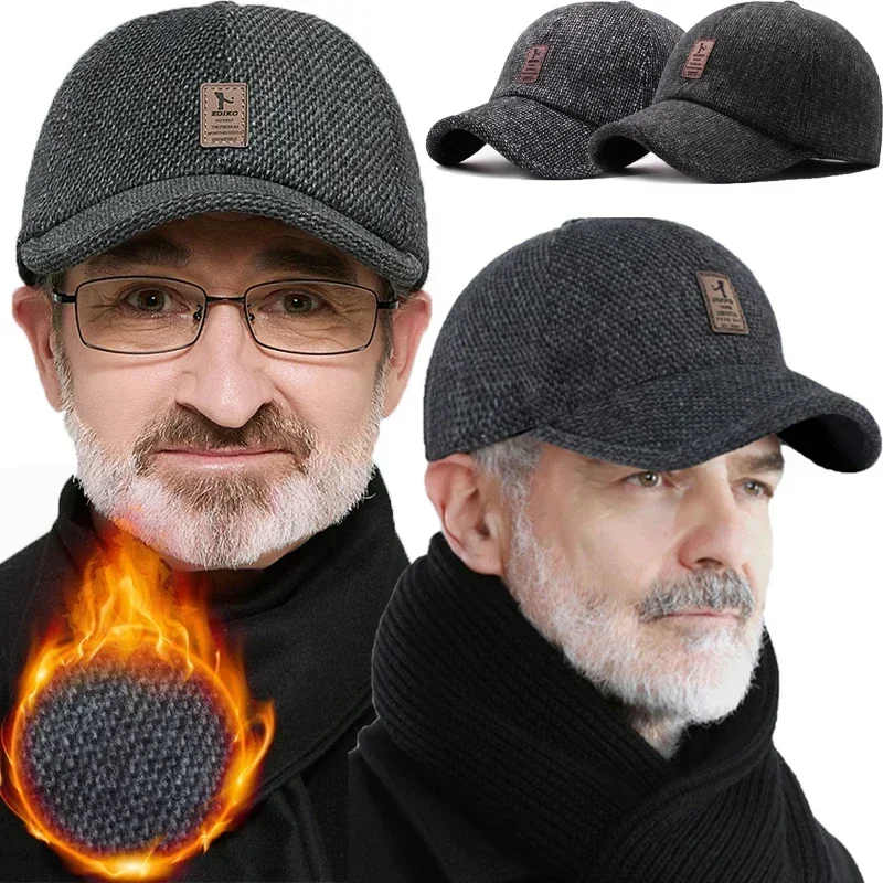 Woolen-Knitted-Hats-with-Ear-Protection-Men-Winter-Warm-Dad-s-Baseball ...