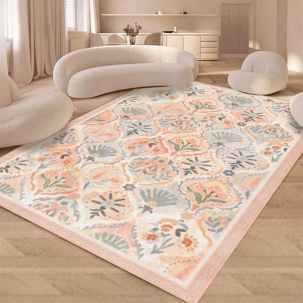 Pink Floral Leaf Pattern Non-Slip Carpet for Bedroom Living Room Lounge ...
