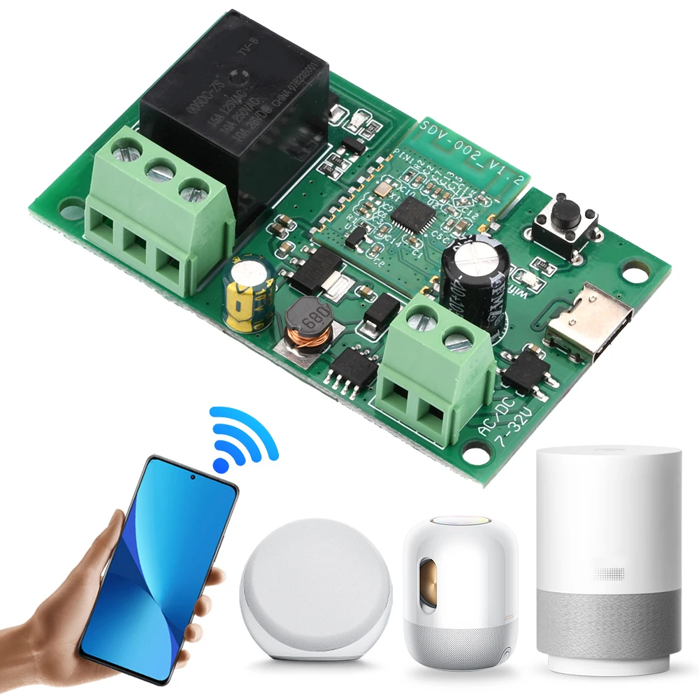 1 Channel WiFi RF Switch Relay Module Self-Locking DC 5V 7-32V Typc-C ...