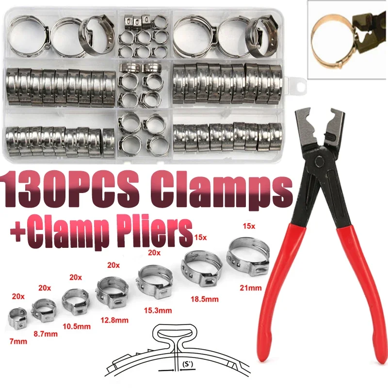 130pcs-304-Stainless-Steel-Single-Ear-Stepless-Hose-Clamps-Clamp ...