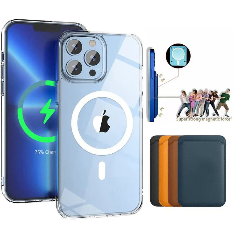 2 em 1 para magsafe magnético sem fio carga caso claro para o iphone 14 13 12 11 pro max x xr xs ...
