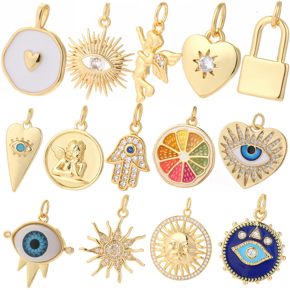 Angel Heart Love Charms for Jewelry Making Supplies Evil Blue Eye Sun ...