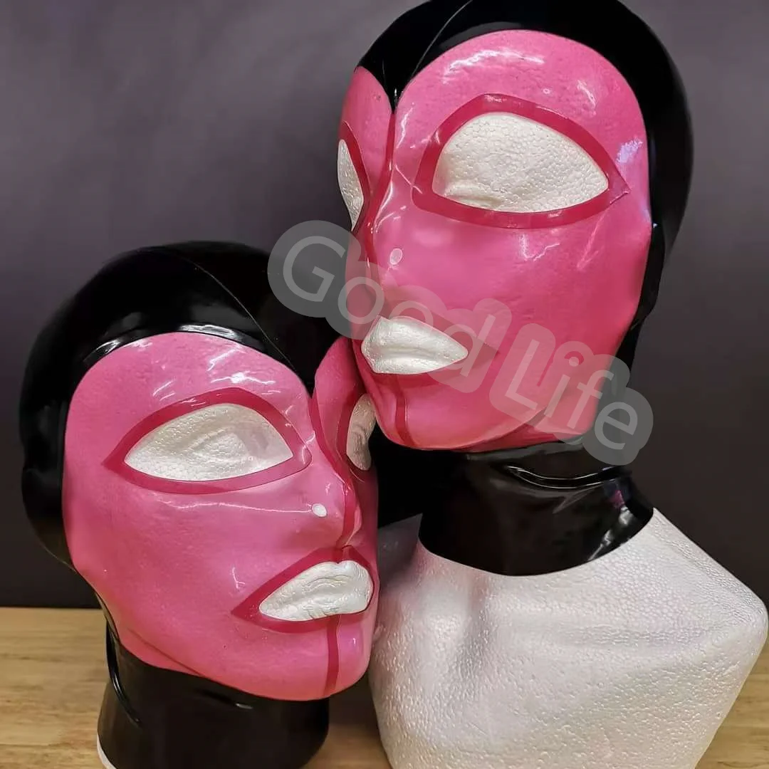 Natural Latex Hood Mask Black &Transparent Pink (Negotiated Color) Open ...