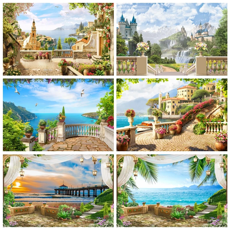 Summer Seaside Beach Photography Backdrop Natural Scenery Castle ...