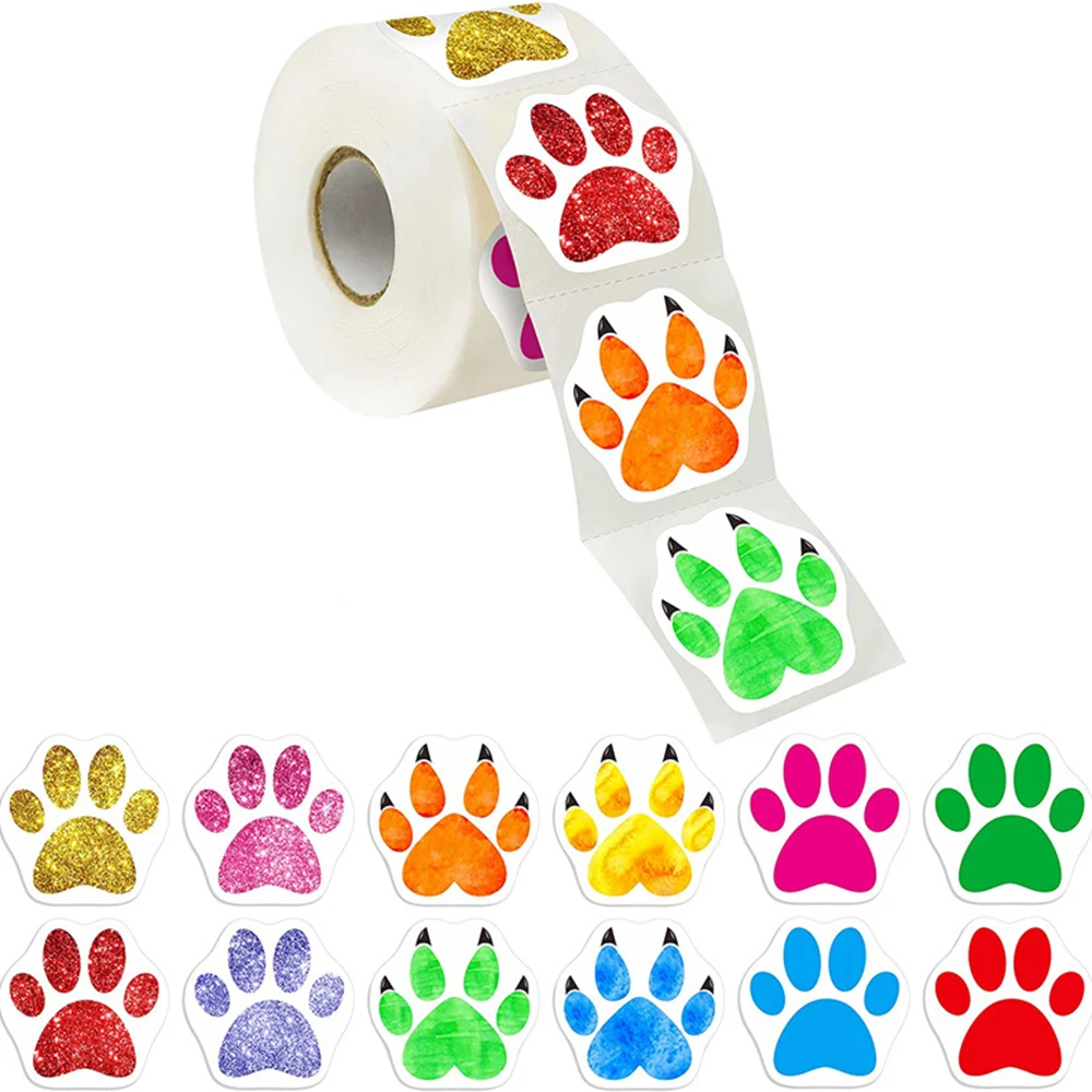 50-500Pcs-Colorful-Paw-Print-Sticker-Dog-Cat-Bear-Paw-Labels-Stickers ...