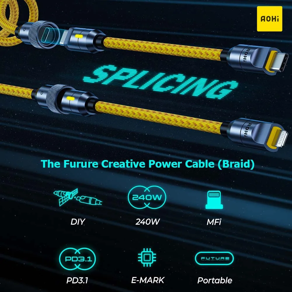 AOHI 240W Future Creative Power Cable 2.6m PD USB Type C кабель mfi 인증 ...