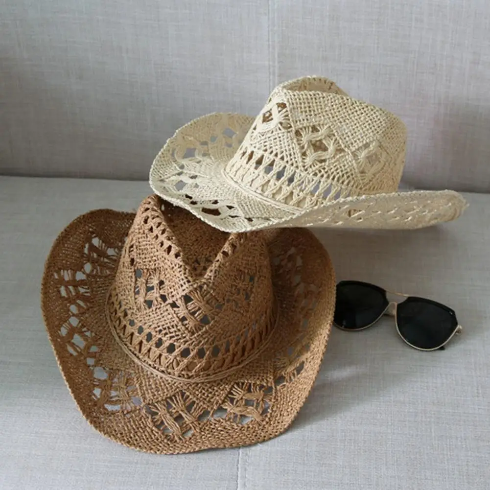 Chapéu de palha ocidental cowboy para mulher clássico vintage oco para ...