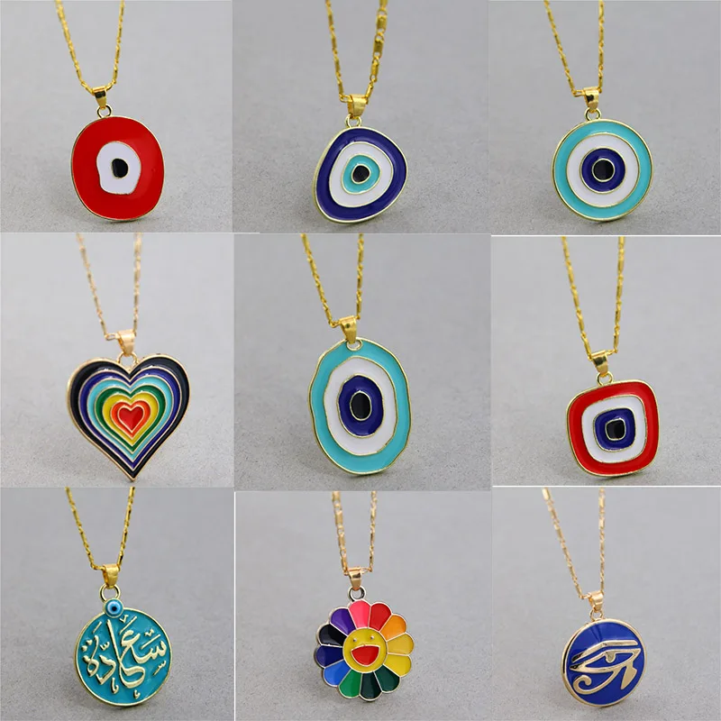 Enamel Eye Chains Choker Necklaces | Necklace Turkish Eye Rainbow ...