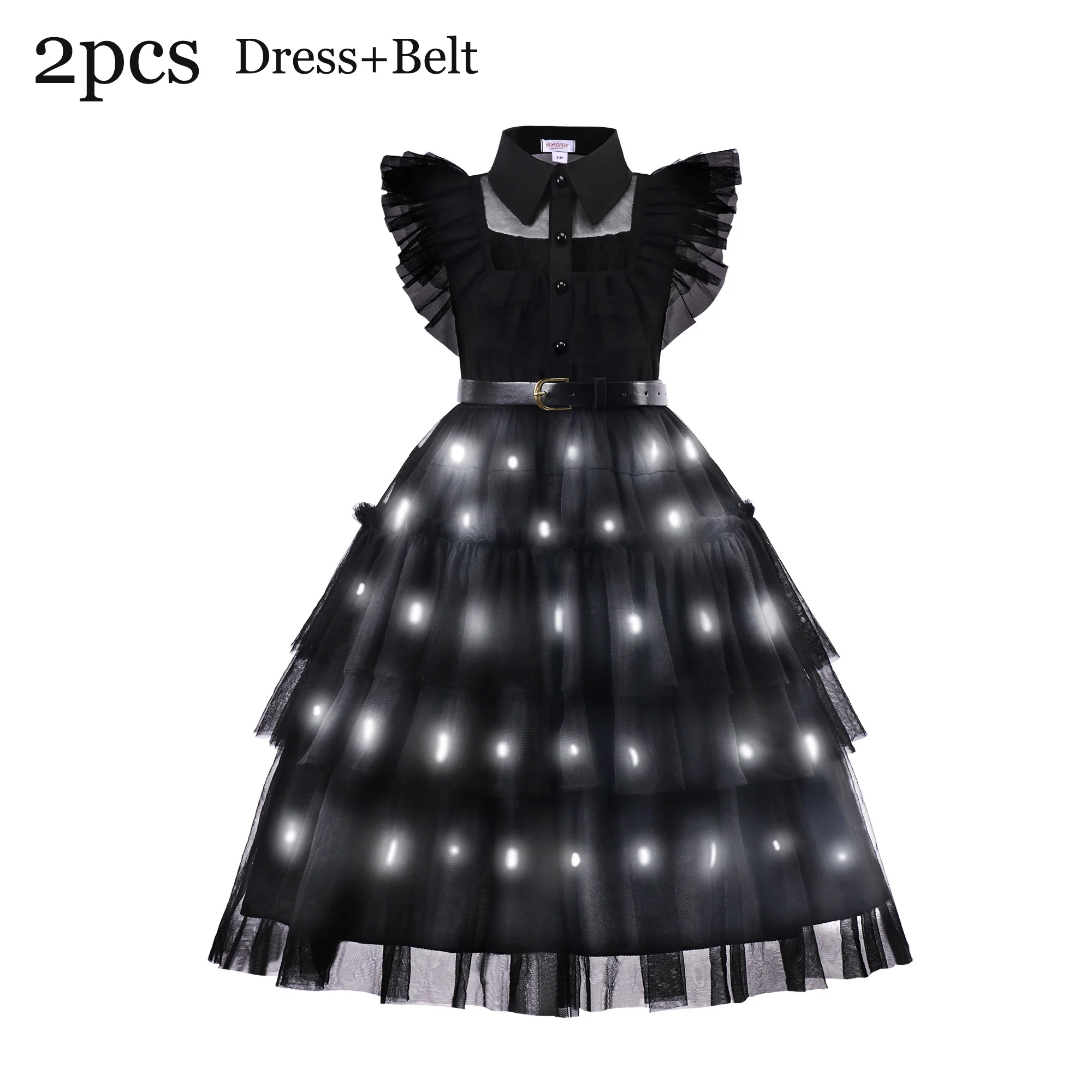 Disfraz de Merlina Addams con LED para niños, vestido de princesa para ...