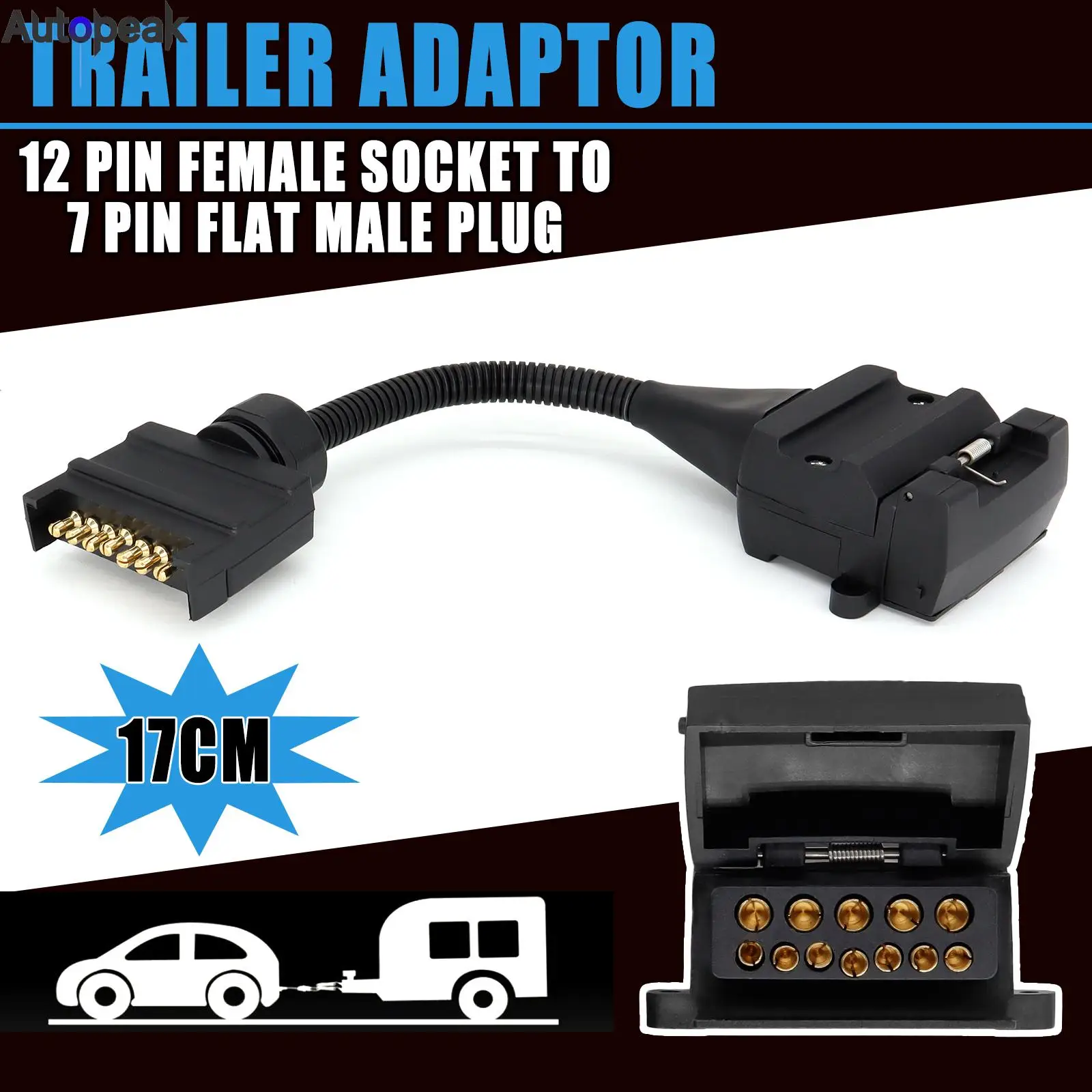 12-Pin-Socket-To-7-Pin-Flat-Plug-Female-to-Male-Trailer-Adaptor-Caravan ...