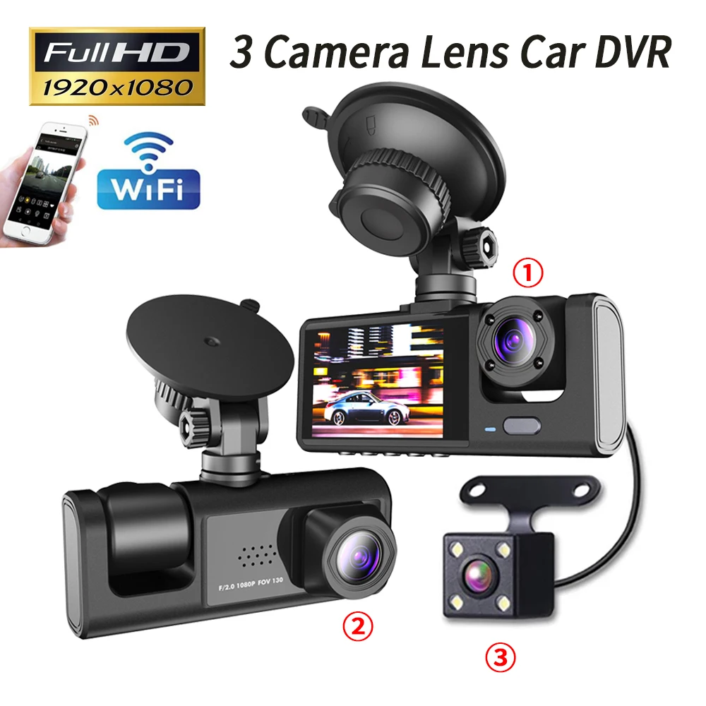 3-Channel-Car-DVR-HD-1080P-Inside-Vehicle-Dash-Cam-With-WIFI-Camera ...