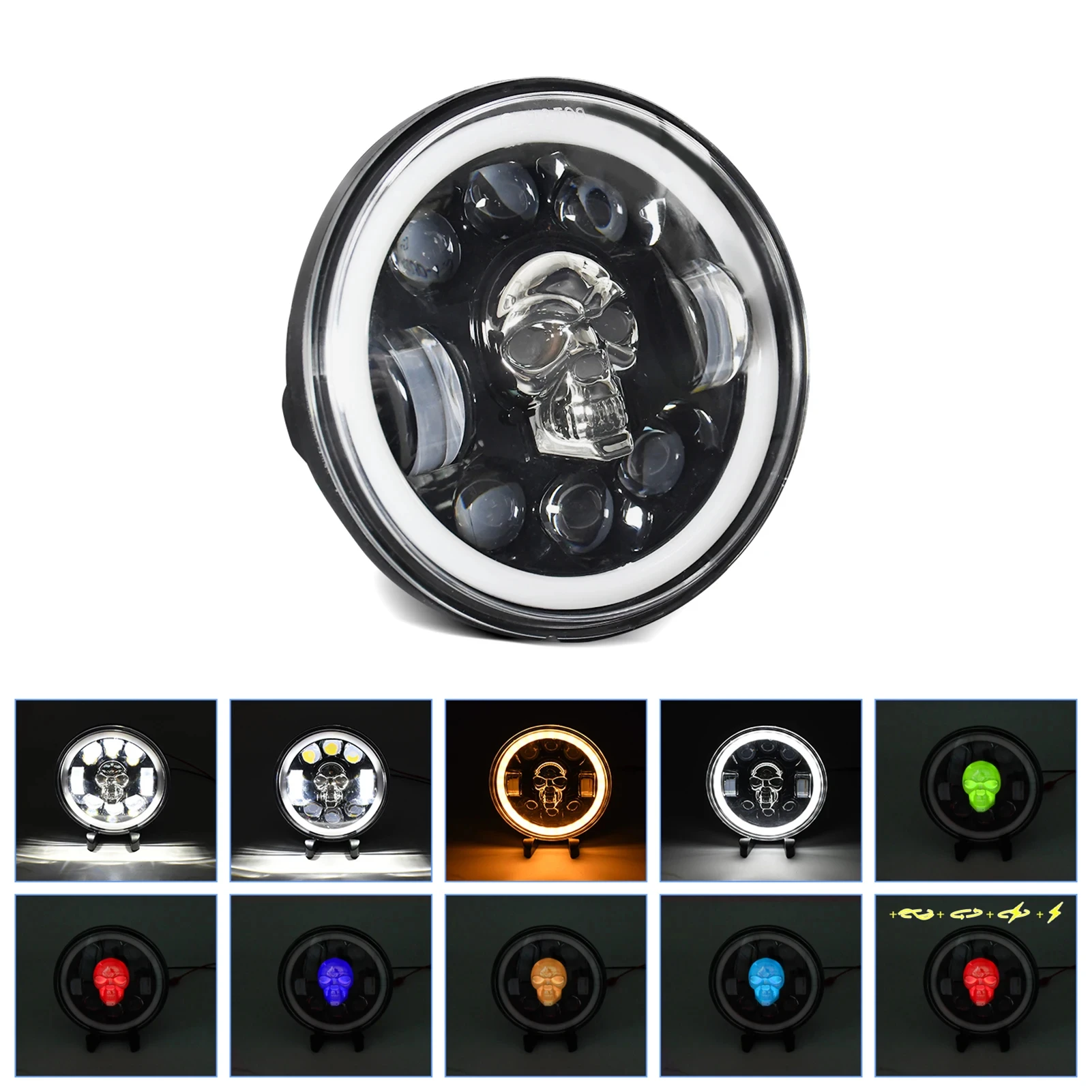 5.75 inch Motorcycle LED Headlight Skull Pattern LED Headlight with ...