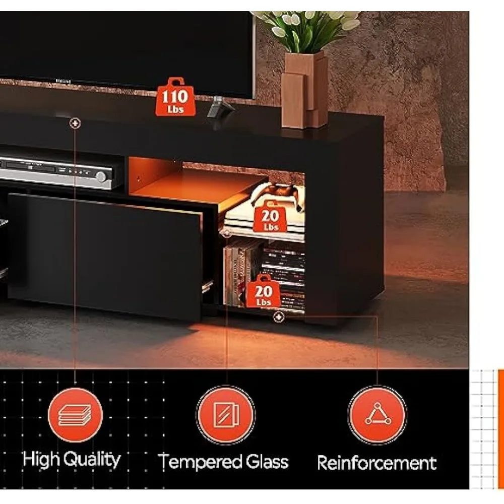 WLIVE LED TV Stand for 55/60/65/70 Inch TV, Modern Entertainment Center ...