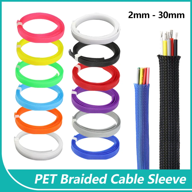 2/10M Pure Colour PET Braided Expandable Sleeve 2/4/6/8/10/12/14/16/20 ...