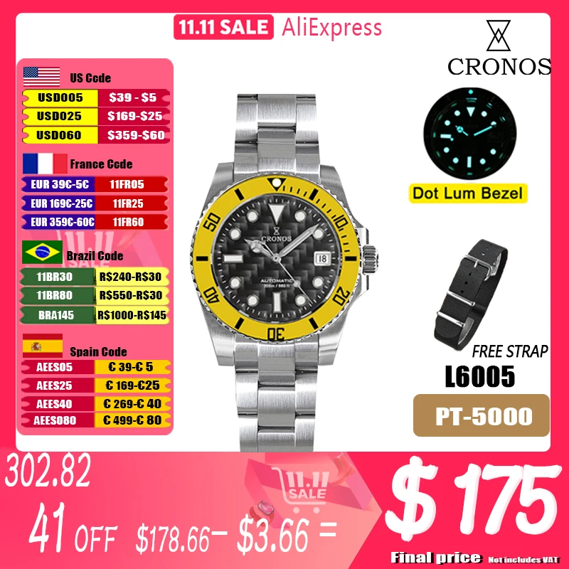 Cronos-Diver-Luxury-Men-s-Watches-Stainless-Steel-Flate-Crystal-Carbon ...