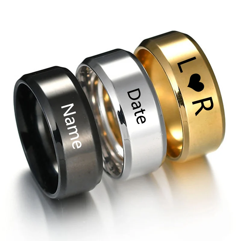 Personalized Stainless Steel Engrave Titanium Ring Customized Name Date ...