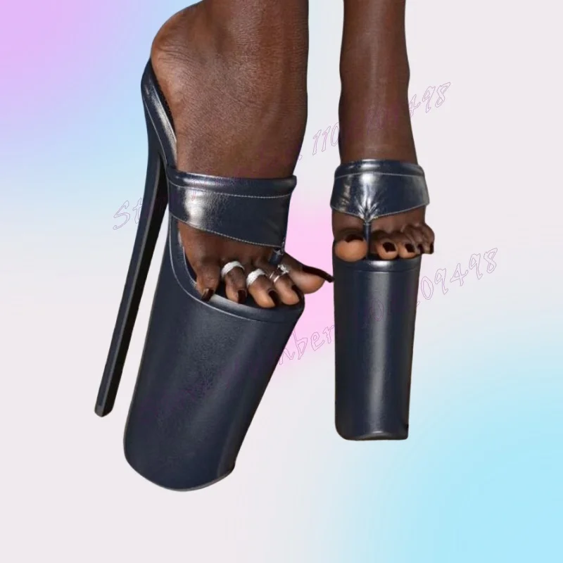 Extreme-High-Heels-Platform-Flip-Flops-Golden-Patent-Leather-Slippers ...