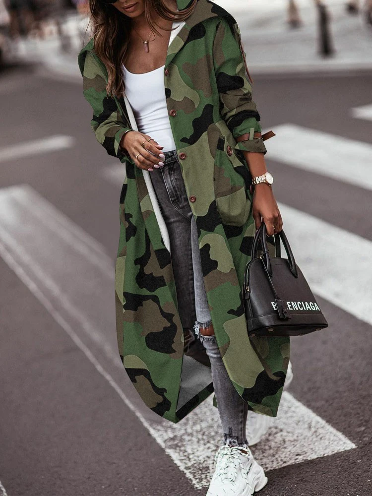 Single Breasted Pocket Hem Casual Elegant Trench Coat