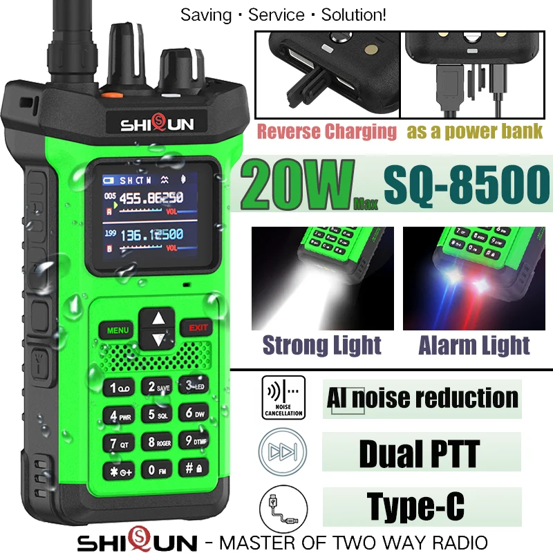 SQ-8500 Walkie Talkie High Power 20W VHF UHF Dual Band AI Noise ...