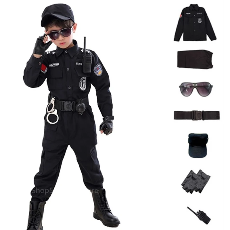 Kid's Police Uniform Fbi Cosplay Costume 110-160Cm Boys Police with Hat ...