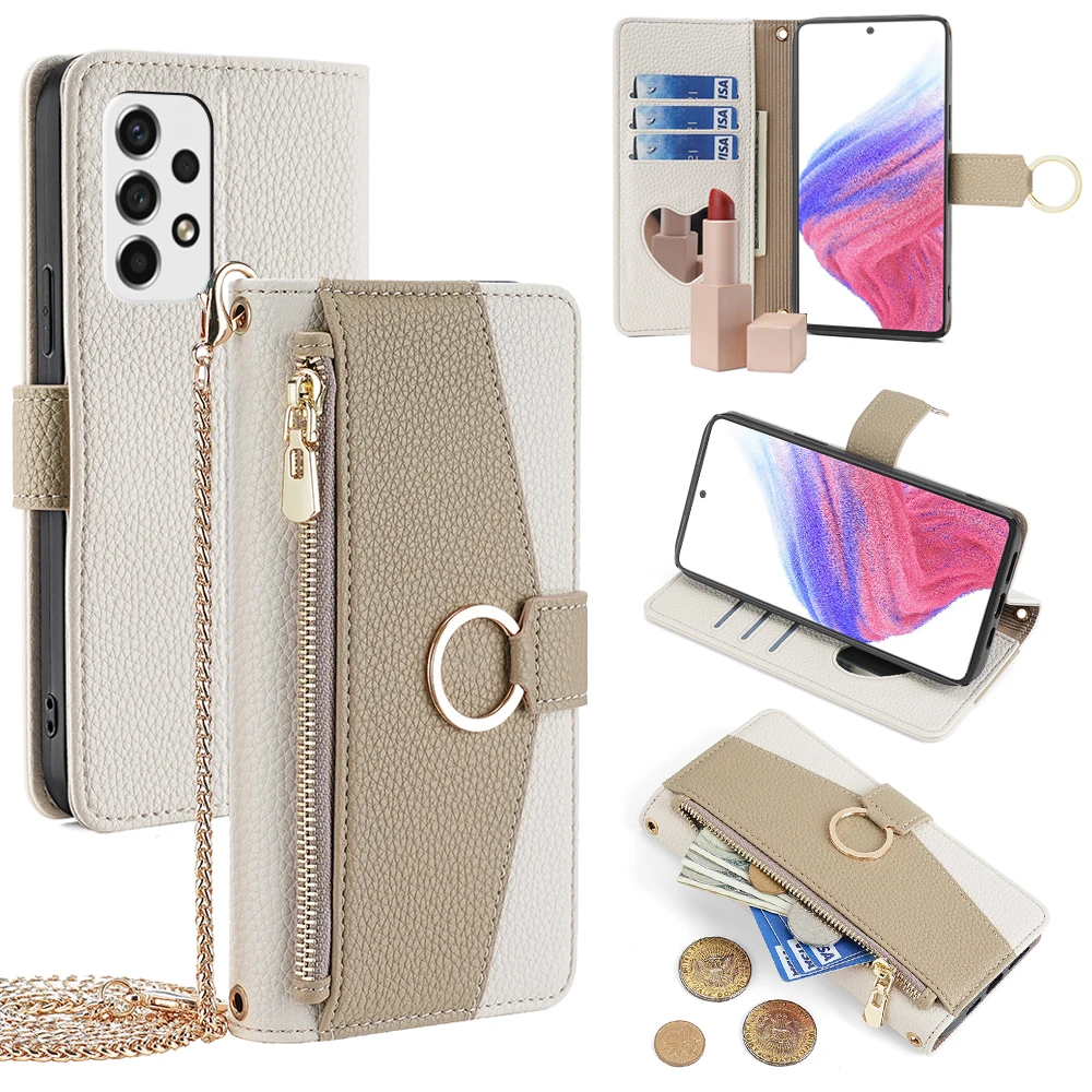 Multifunctional Phone Case with Built-In Mirror for Samsung A14 4G (GRAY)