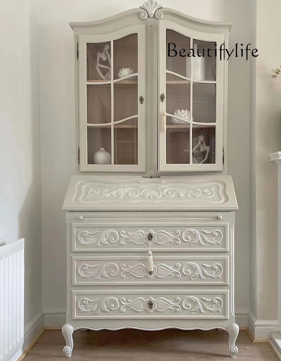 American-Bookcase-Solid-Wood-Desk-Integrated-Table-European-Study-and ...