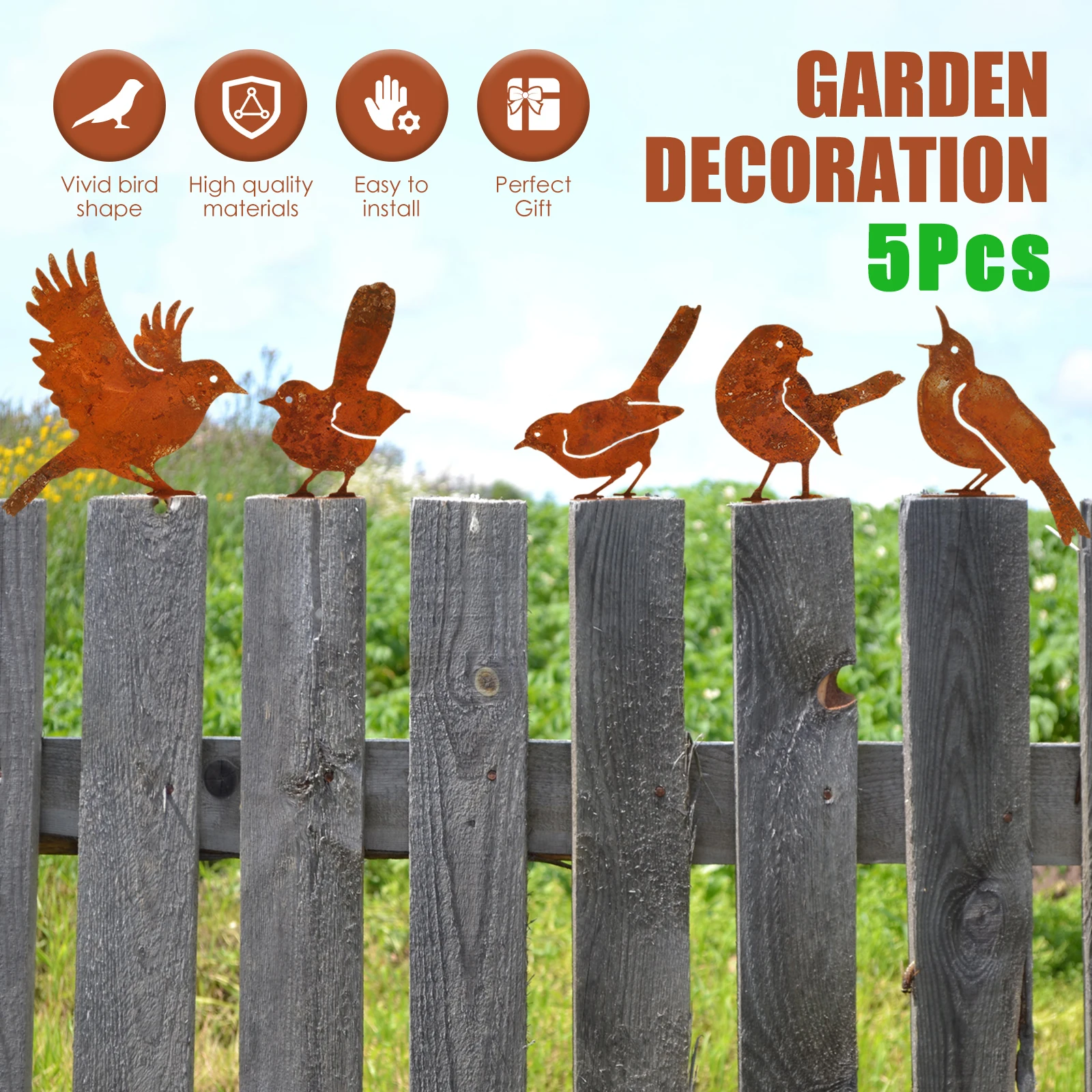 5Pcs/set Rusty Metal Bird Ornament Iron Crafts Bird Shaped Art ...
