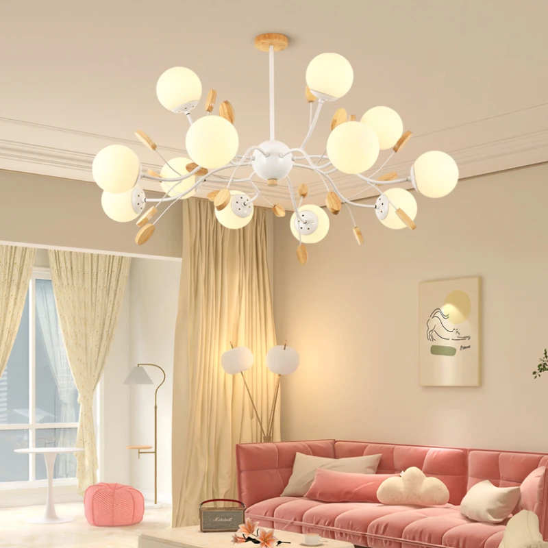 Nordic Minimalist Living Room Chandeliers Natural Solid Wood Lamps ...