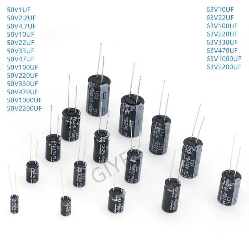 50V-63V-1UF-2-2UF-4-7UF-10UF-22UF-33UF-47UF-100UF-220UF-330UF-470UF ...