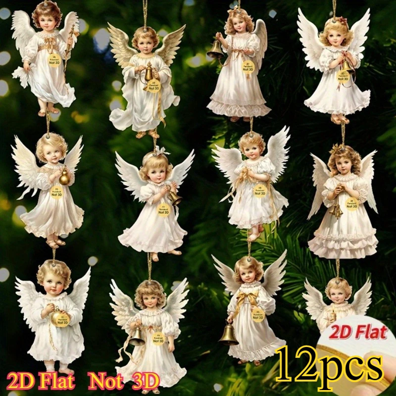 12pcs Vintage Christmas Angel Wooden Pendants, Artificial Wood Hanging ...