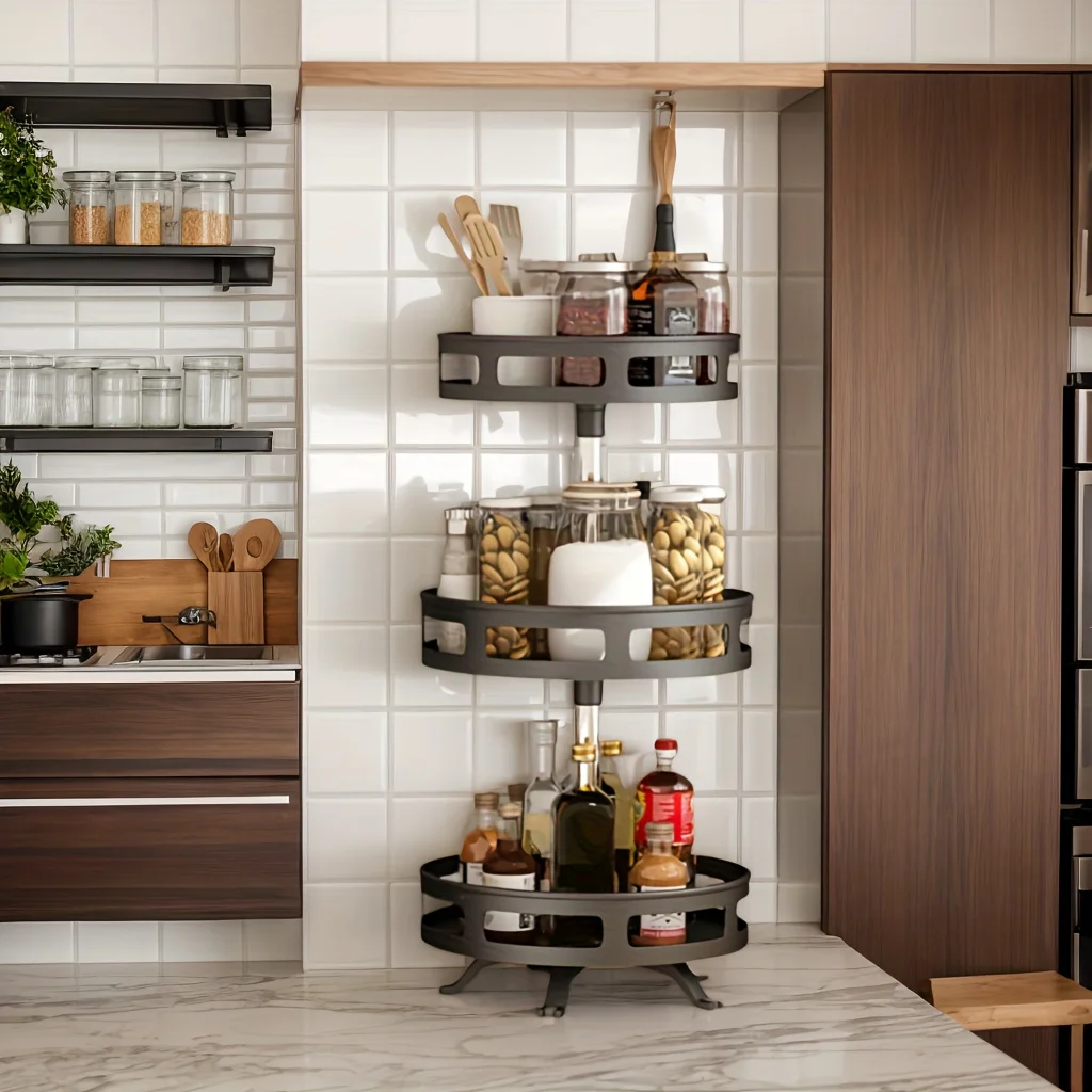 2-3 Tier 360-Degree Rotating Kitchen Spice Rack, Storage Rack, Multi ...