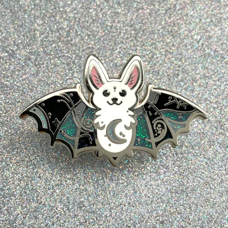 Cartoon-Cute-Silver-Color-Bat-From-The-Moon-Enamel-Badge-Brooch ...