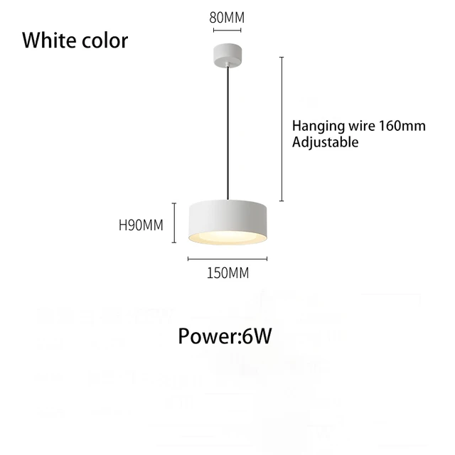 GYS Led Pendant Lamp Round Panel Light Acrylic Hanging Downlight White ...