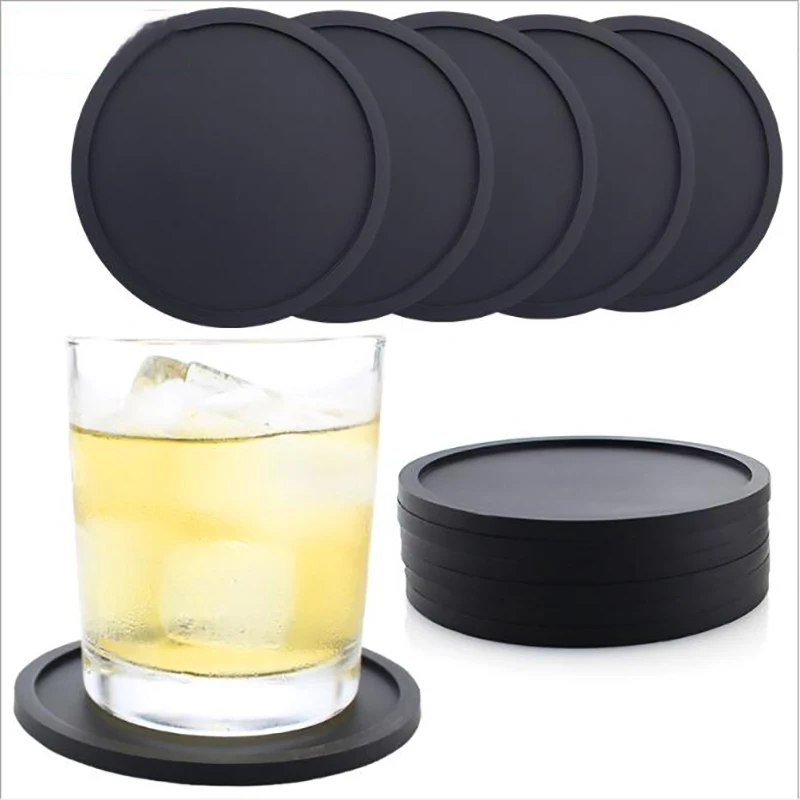 HOT-SALE-Silicone-Black-Drink-Coasters-Set-Of-8-Non-Slip-Round-Soft ...