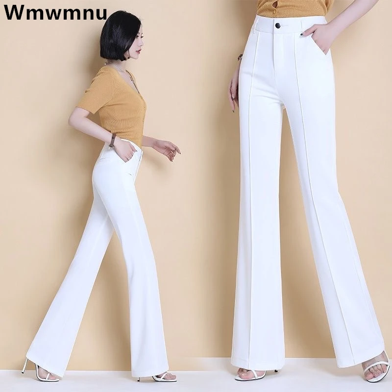 Pantalones-acampanados-de-traje-blanco-para-mujer-Pantalones-rectos-de ...