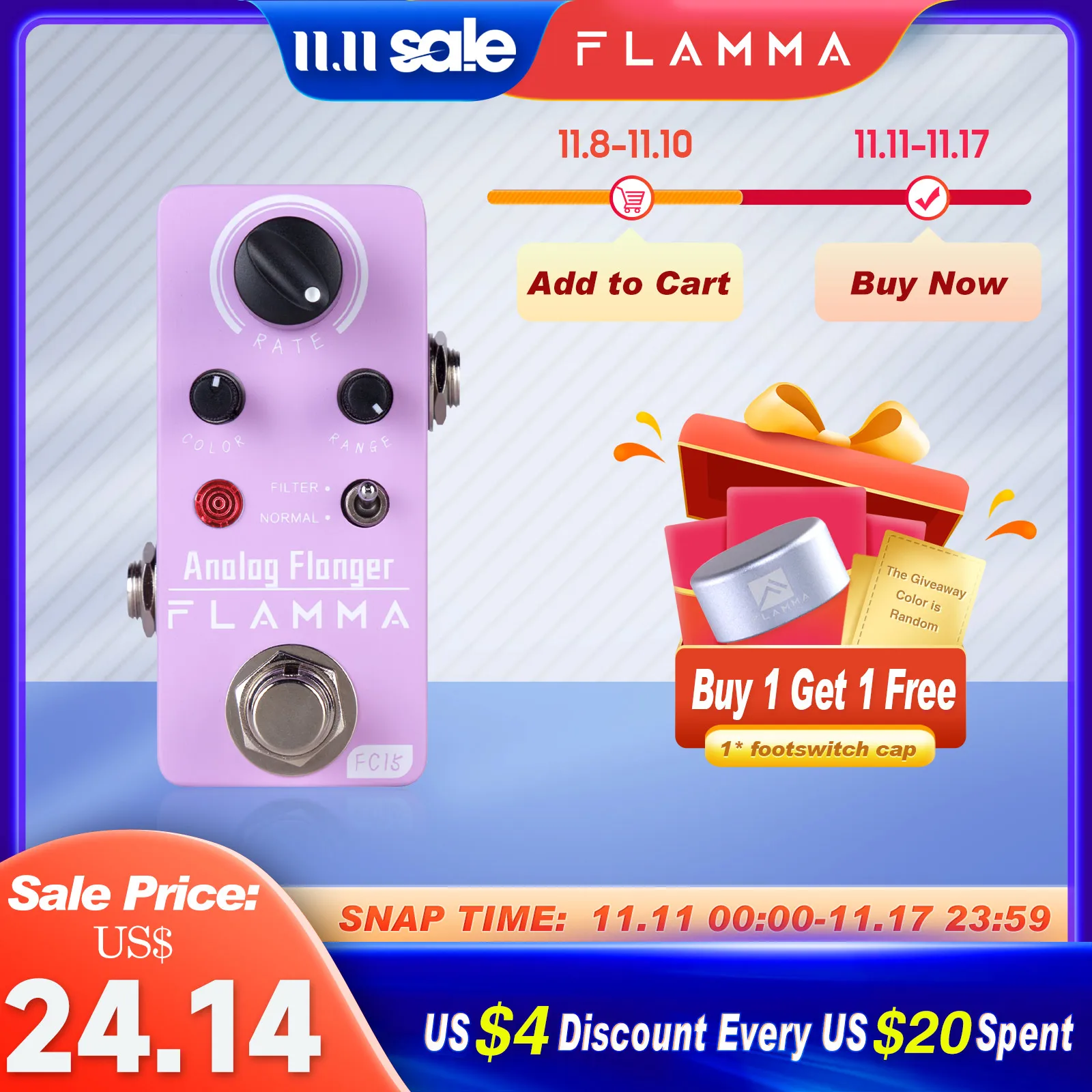 FLAMMA-FC15-Analog-Flanger-Guitar-Effects-Pedal-Normal-and-Filer-Modes ...